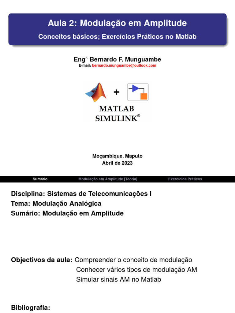 Aula 2 - Modulacao AM (Simulacoes No Matlab) | PDF | Ciências e Matemática