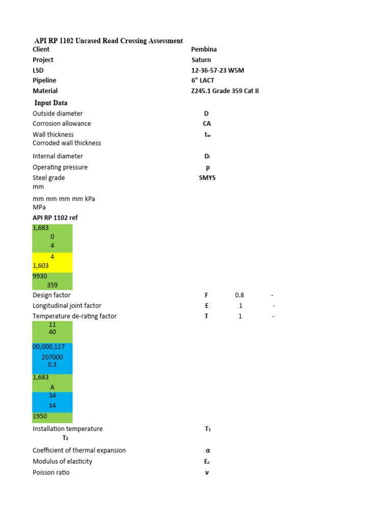 API Rp 1102 Spreadsheet | PDF