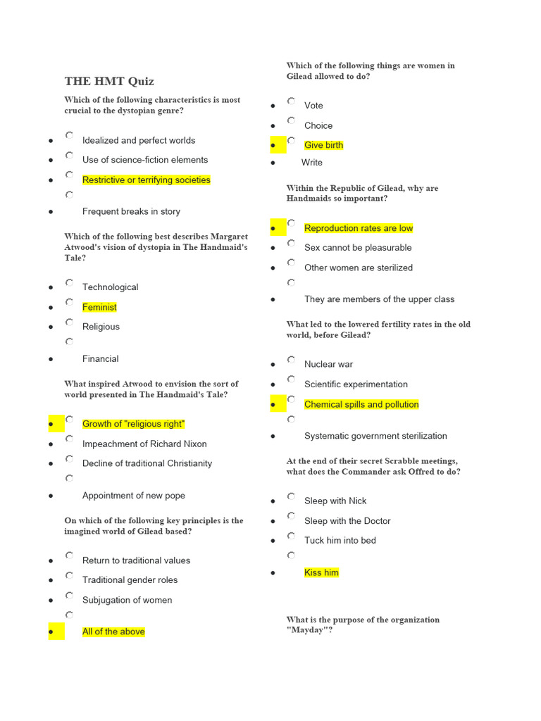 THE HMT Quiz LLCE | PDF
