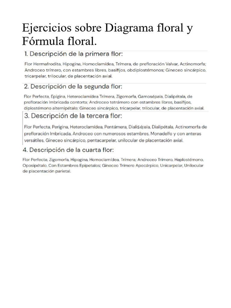 Ejercicios Diagrama Floral y Fórmula Floral | PDF