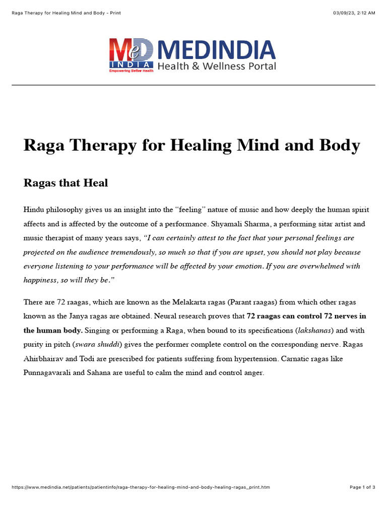 Raga Therapy For Healing Mind and Body - Print | PDF | Clinical ...