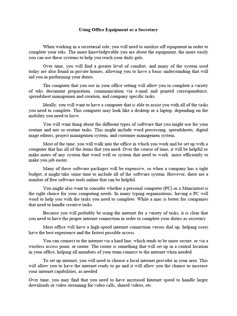 Using Office Equipment As A Secretary | PDF | Internet | Internet Access