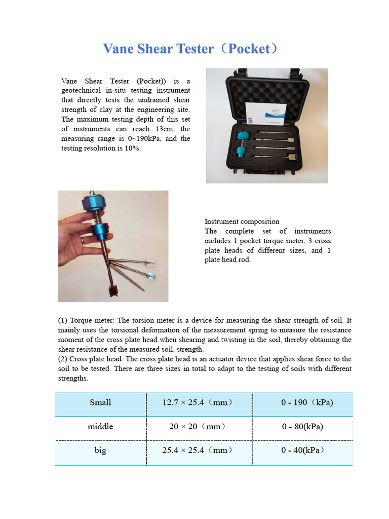 Vane Shear Tester Pocket | PDF | Home & Garden | Science & Mathematics
