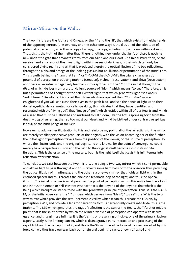 The Two Mirrors Are The Alpha and Omega | PDF | Mirror | Ātman (Hinduism)