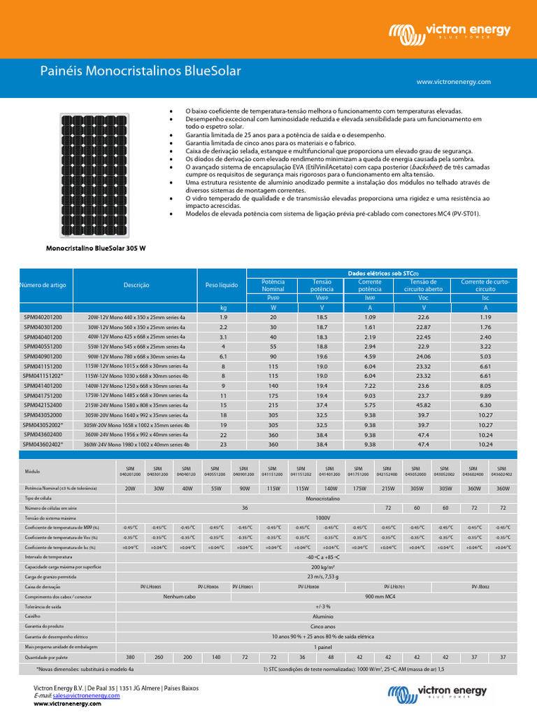 Datasheet BlueSolar Monocrystalline Panels PT | PDF | Engenharia Civil ...
