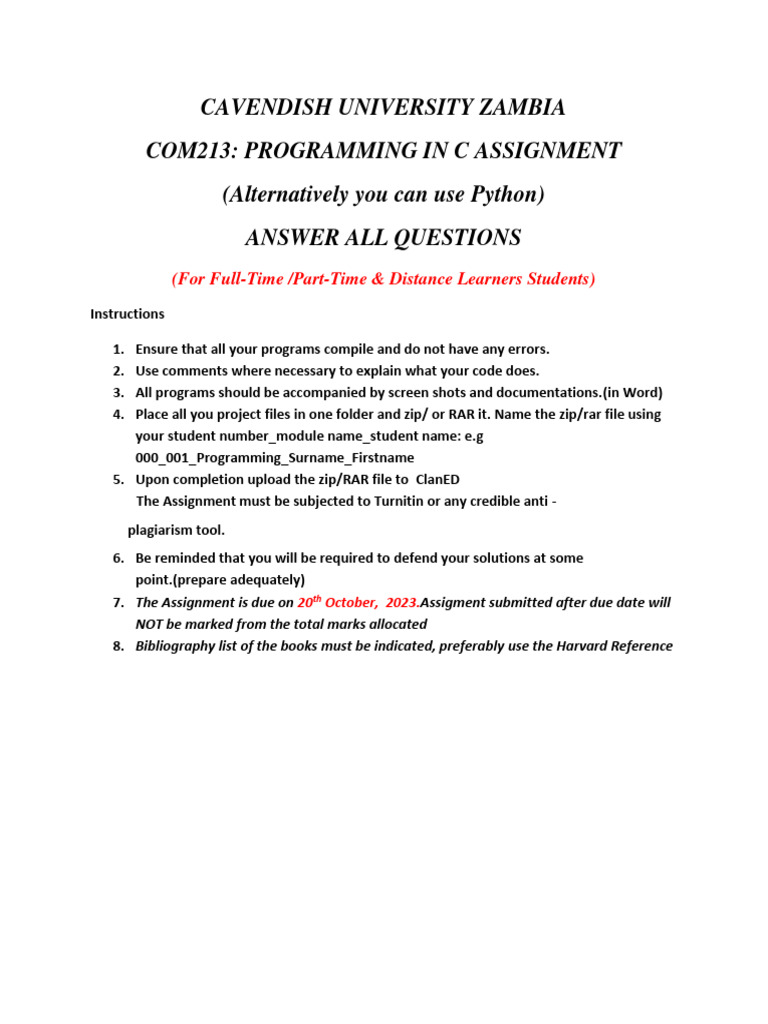 COM213 Assignment Due 20 Otcober 2023 | PDF | Computing