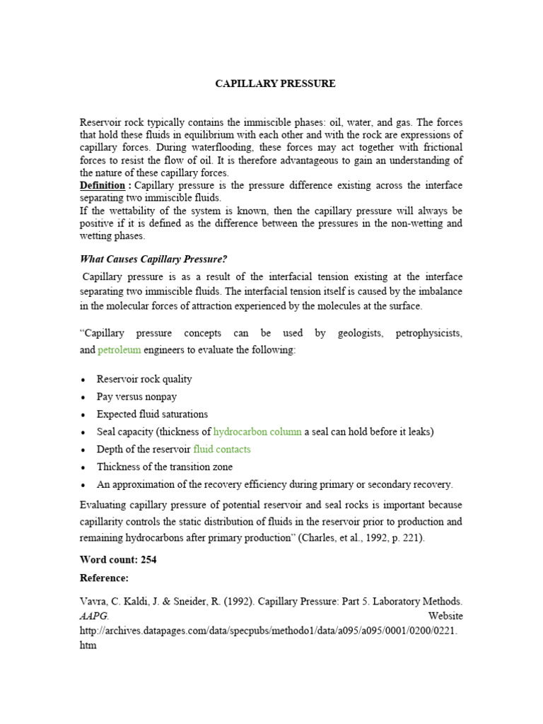 Capillary Pressure in Reservoirs | PDF