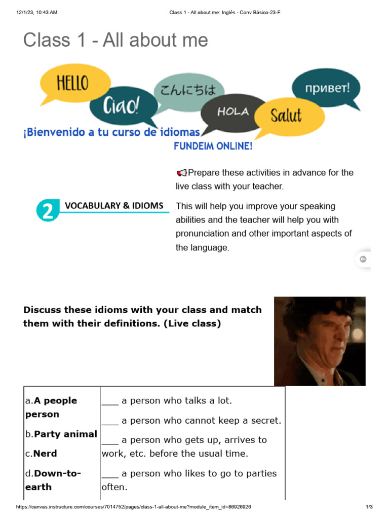 Class 1 - All About Me - Inglés - Conv Básico-23-F | PDF
