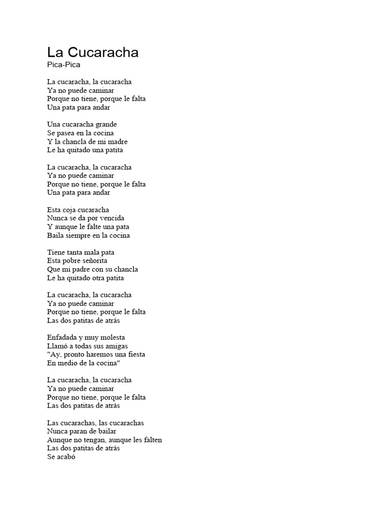 Pisa La Cucaracha Cancion Letras