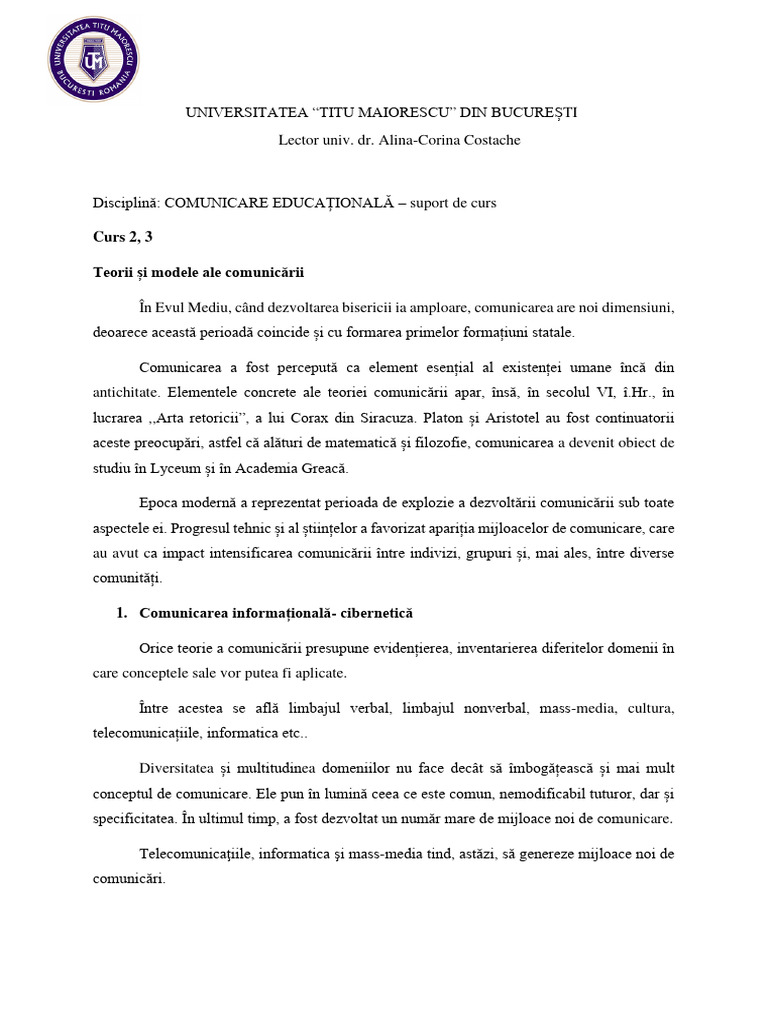 Curs 2, 3 Comunicare Educațională | PDF