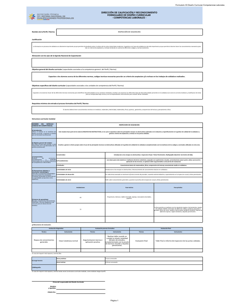 Formulario-3-Dise O-Curricular-Competencias-Laborales - INSPECCION DE SOLDADURA | PDF ...