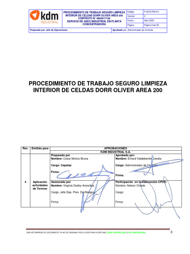 P-DCH-PM-011 Procedimiento de Trabajo en Limpieza Interior de Celdas Dorr Oliver Area 200, Pta ...