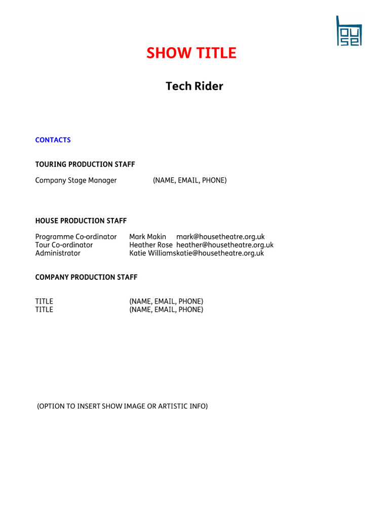 House Sample Tech Rider 2014 | PDF