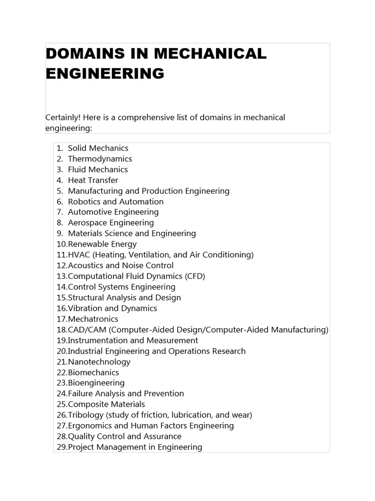 Domains in Mechanical Engineering | PDF | Materials Science | Mechanical Engineering