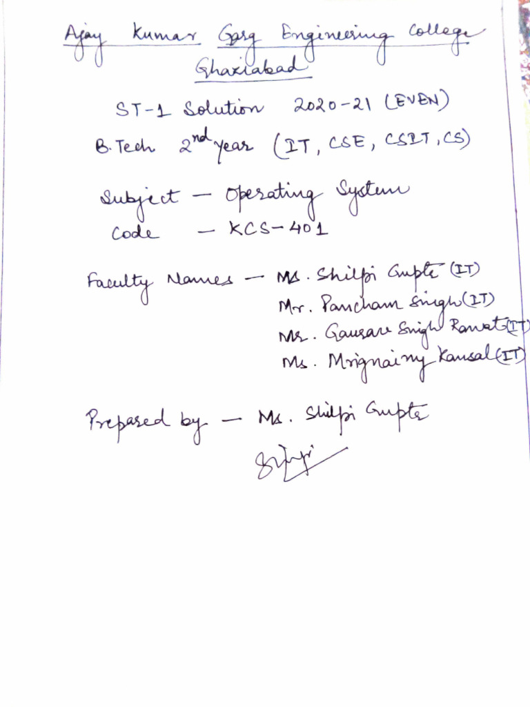 Operating System KCS-401 ST-1 Sol Even 20-21 | PDF