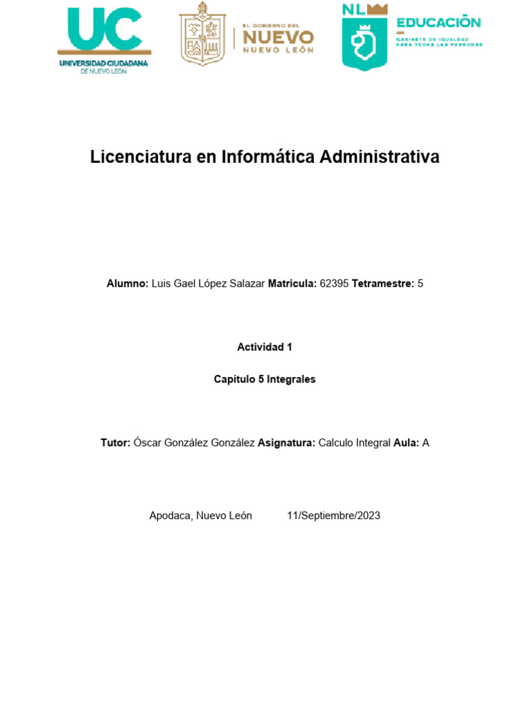 Act 1 Calculo Integral Luis Gael Lopez Salazar | PDF | Integral | Matemáticas
