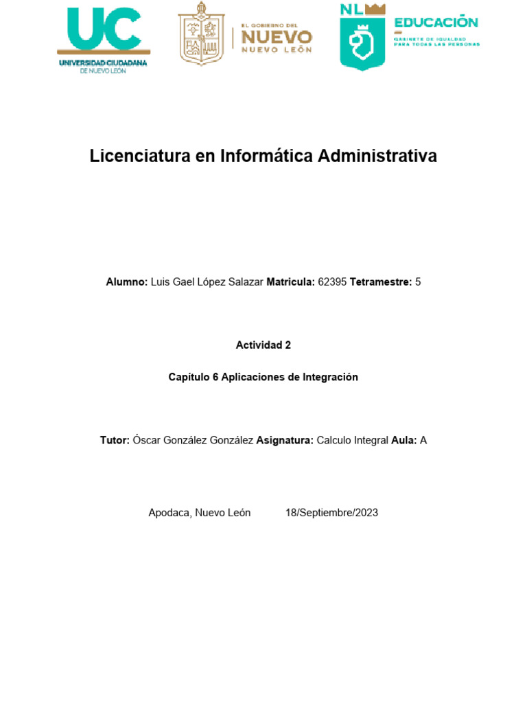 Act 2 Calculo Integral Luis Gael Lopez Salazar | PDF | Integral | Zona