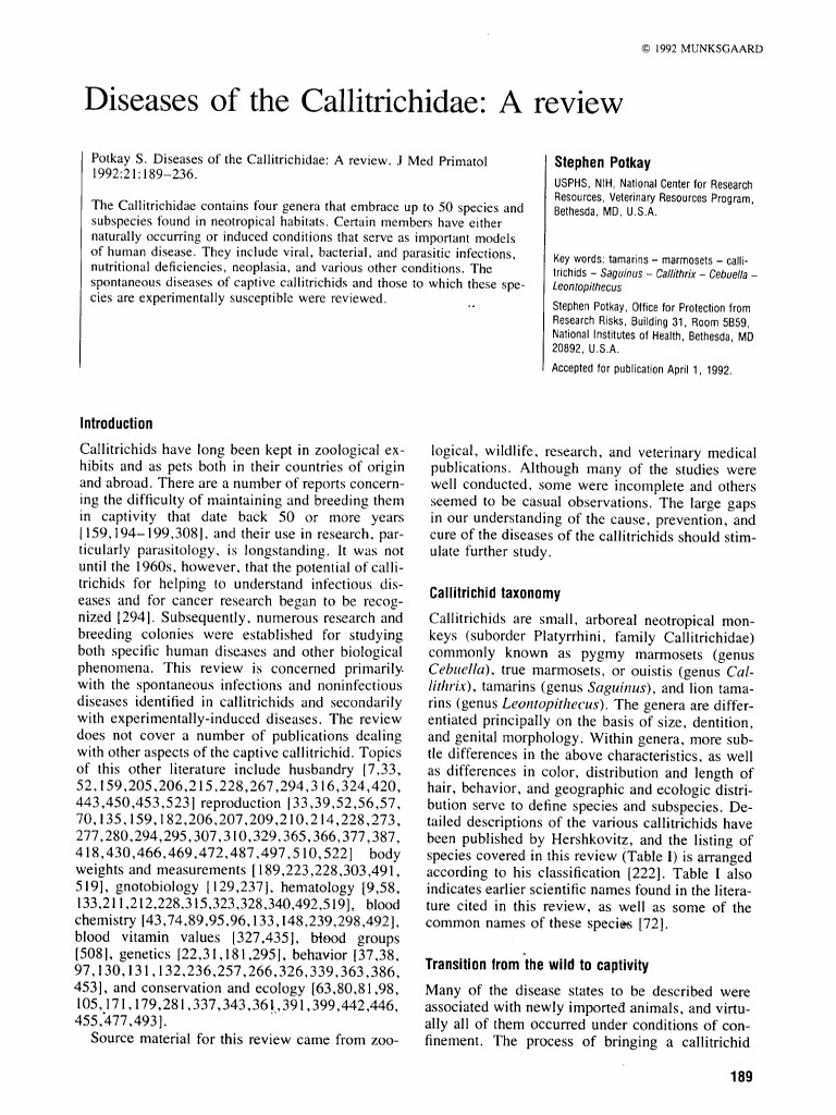Diseases of The Callitrichidae | PDF | Infection | Measles