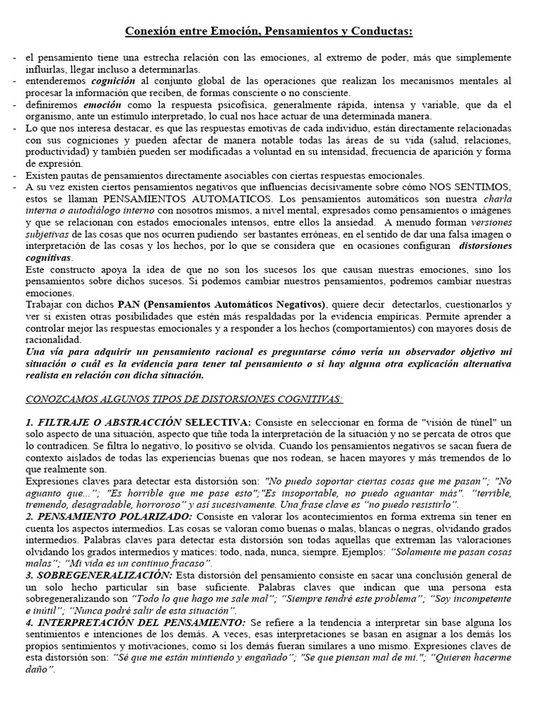 Pensamiento Emocion Y Conducta Pdf Pensamiento Las Emociones