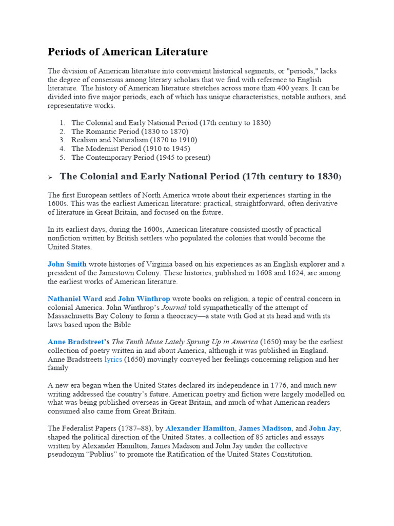 Periods of American Literature | PDF | Transcendentalism | Romanticism