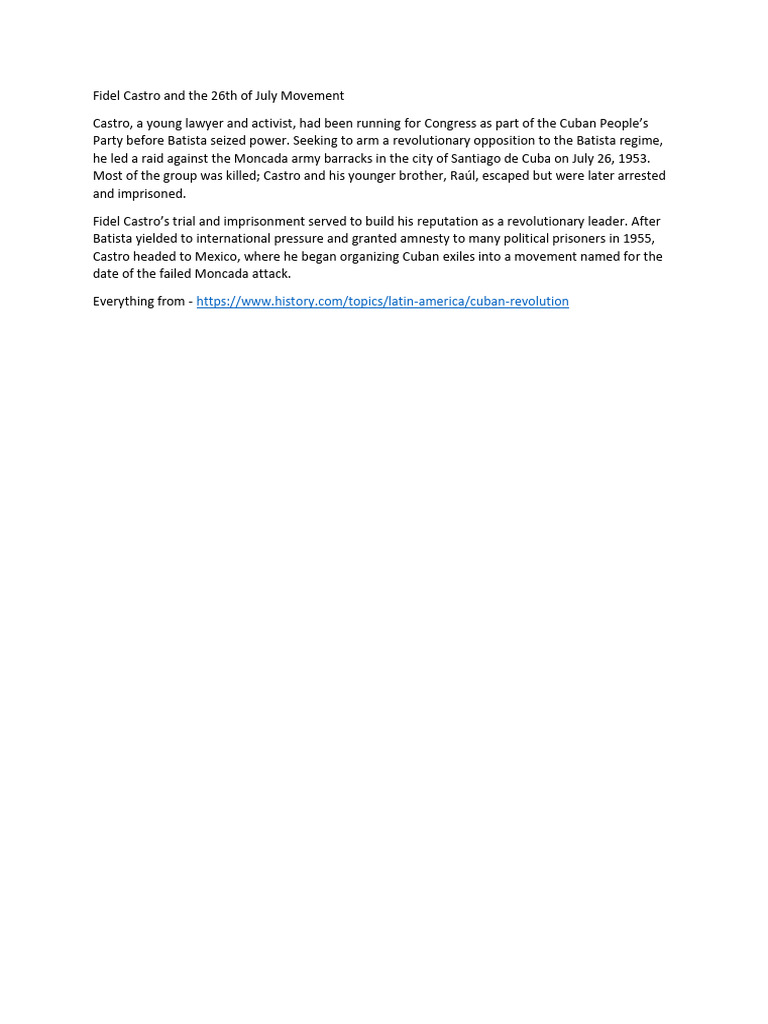 Fidel Castro and the July 26 Movement | PDF | Politics