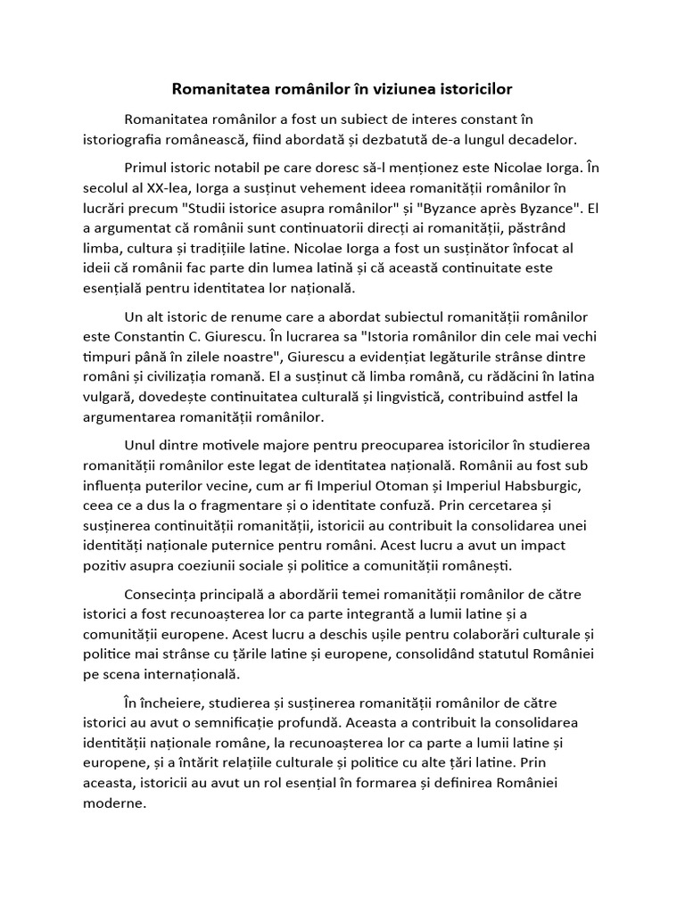 Romanitatea Românilor În Viziunea Istoricilor | PDF