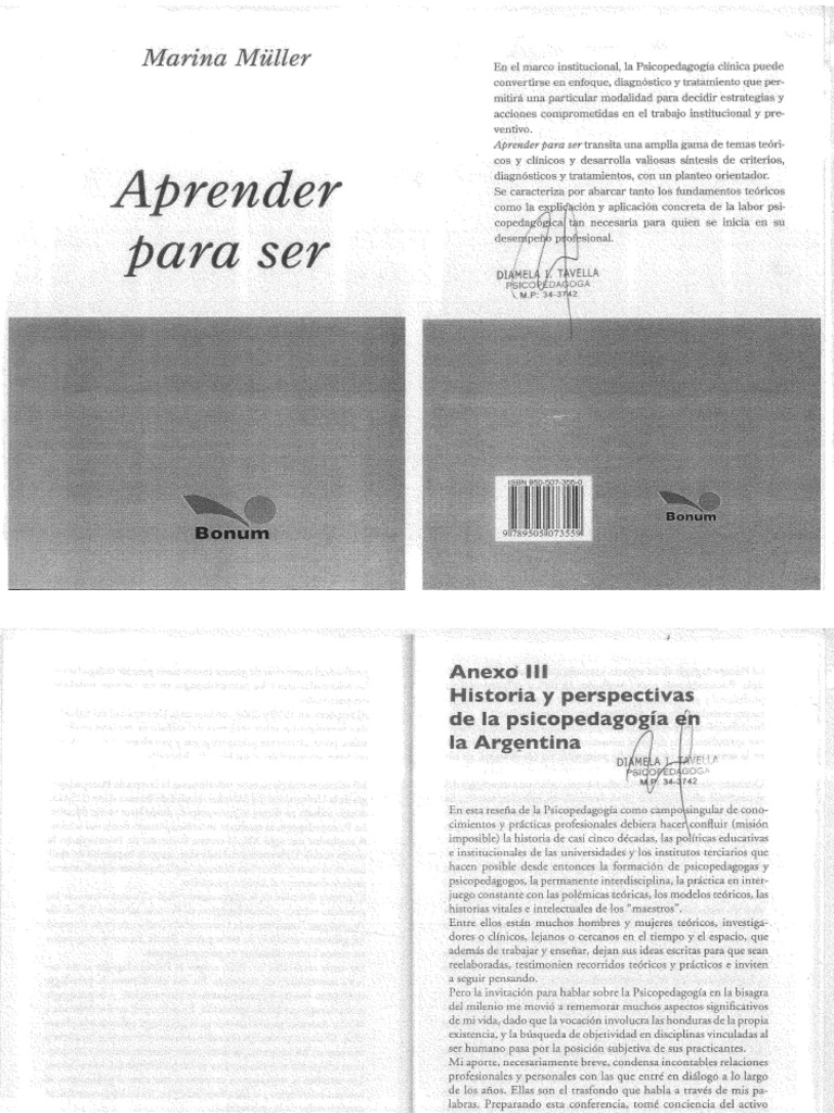 MÜLLER, Marina. (2013) - "Aprender para Ser". (Anexo III) - Ed. Bonum. Buenos Aires, Argentina ...