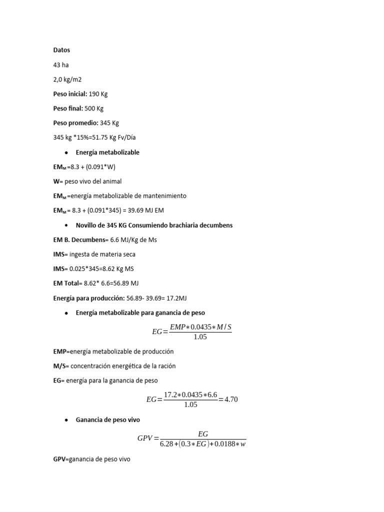 Energia Metabolizable | PDF