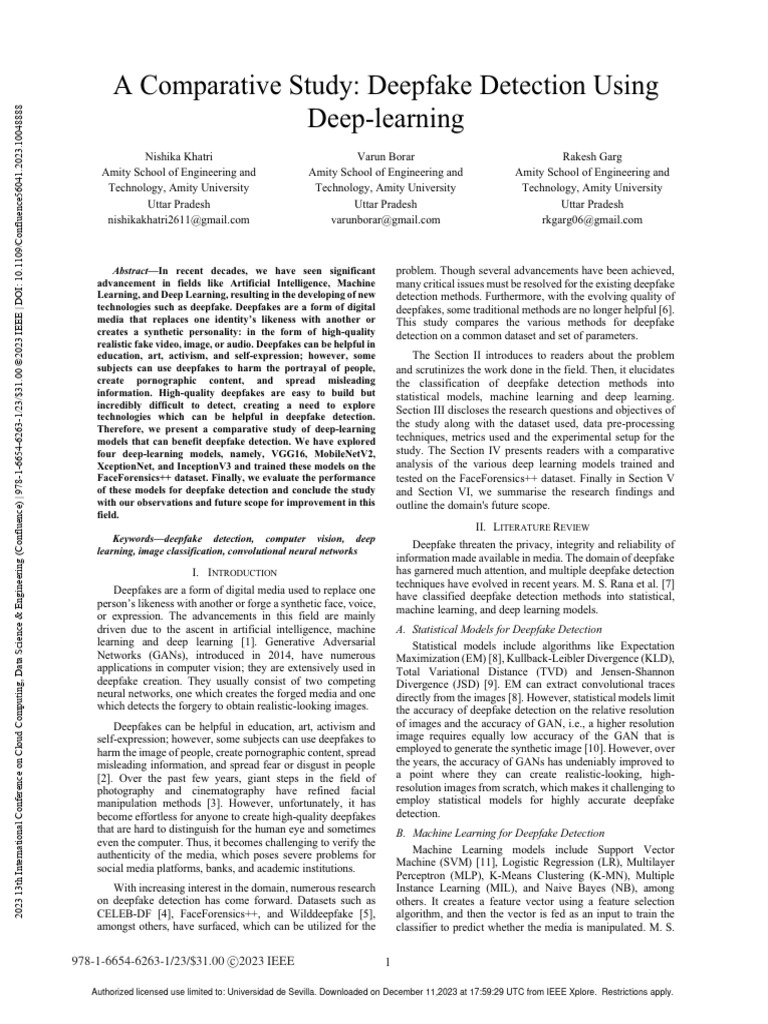 A Comparative Study Deepfake Detection Using Deep-Learning | PDF | Deep ...