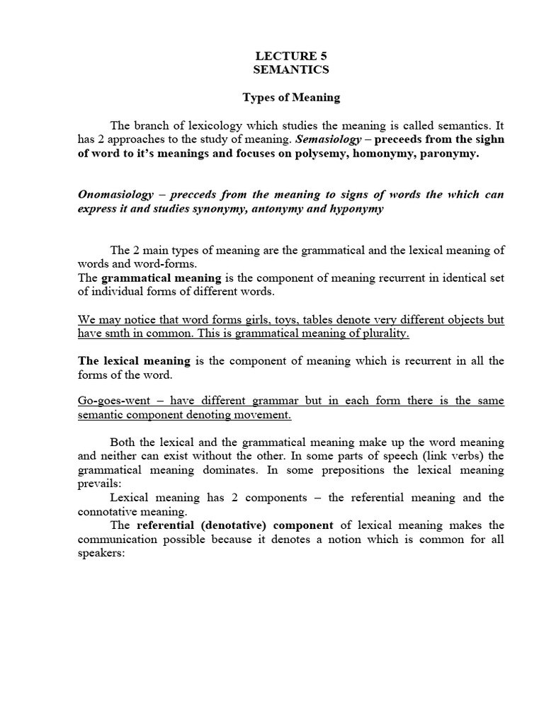 Lecture 5. Semantics | PDF | Word | Metaphor