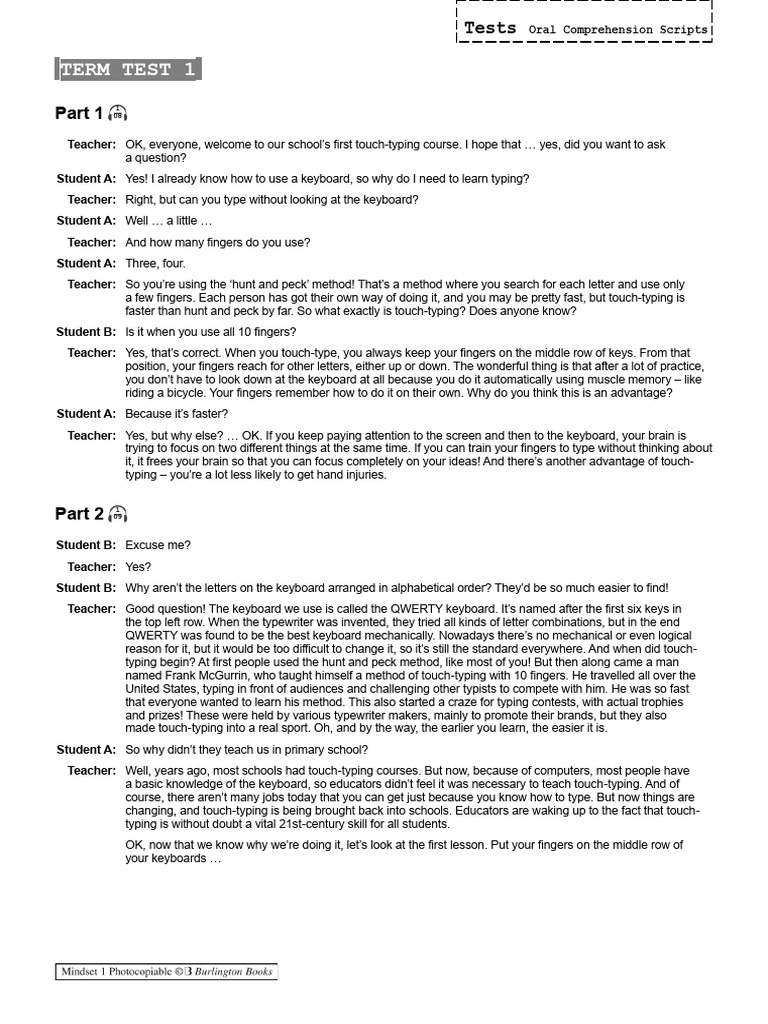 06mindset1 Term1 Test OralComprehensionScripts | PDF | Human–Computer ...