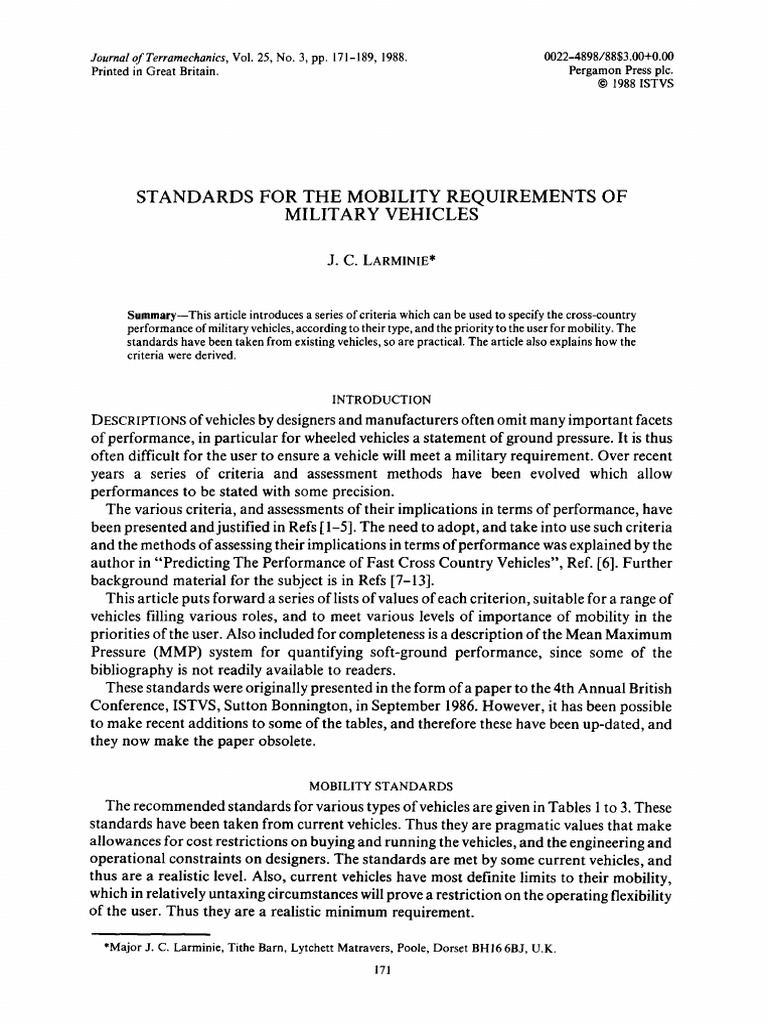 Standards For The Mobility Requirements of Military Vehicles | PDF ...