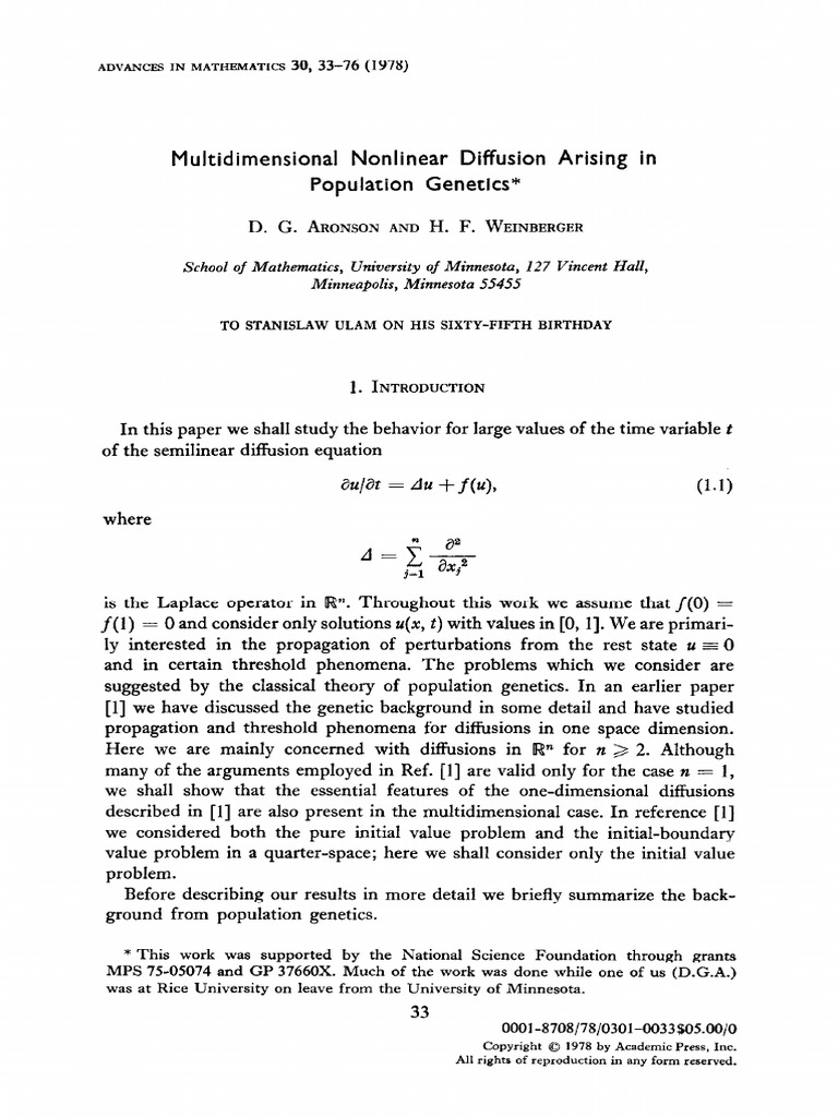Multidimensional Nonlinear Diffusion Arising in Population Genetics | PDF | Genotype ...