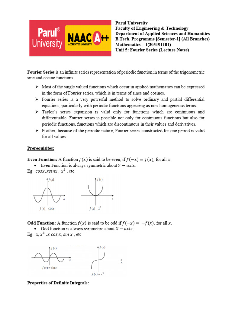 Unit 5 Lecture Notes Mathematics 1 Fourier Series 2023 24 Pdf Fourier Series