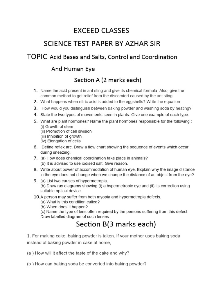 Cbse Science Chapter 2,7,11 | PDF | Eye | Sodium Bicarbonate