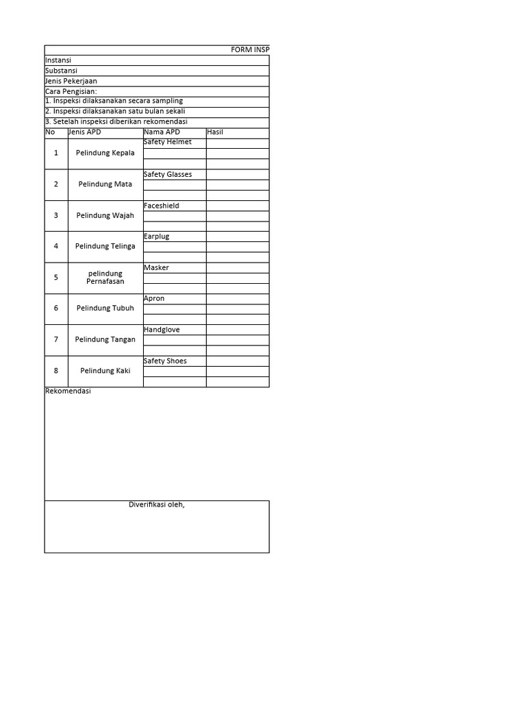 Form Inspeksi APD Bulanan | PDF