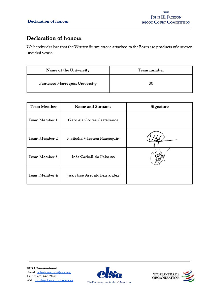 JHJMCC Declaration of Honour 22nd Edition | PDF