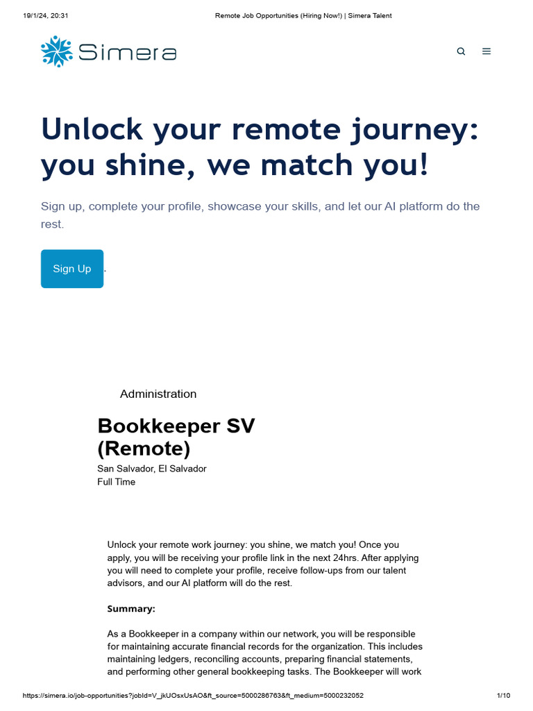Bookkeeper SV (Remote) - Simera Talent | PDF | Bookkeeping | Accounting