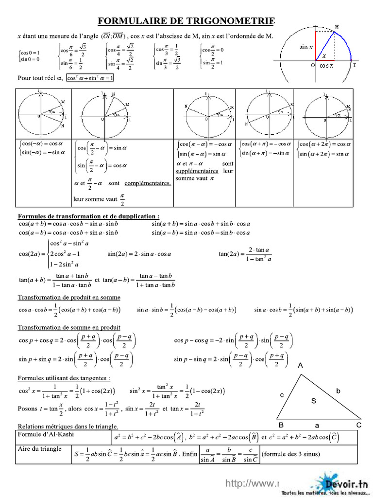 Résumer Formulaire Trigonométrie | PDF