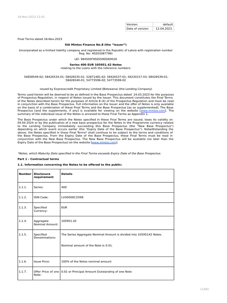 Final Terms | PDF | Loans | Securities (Finance)