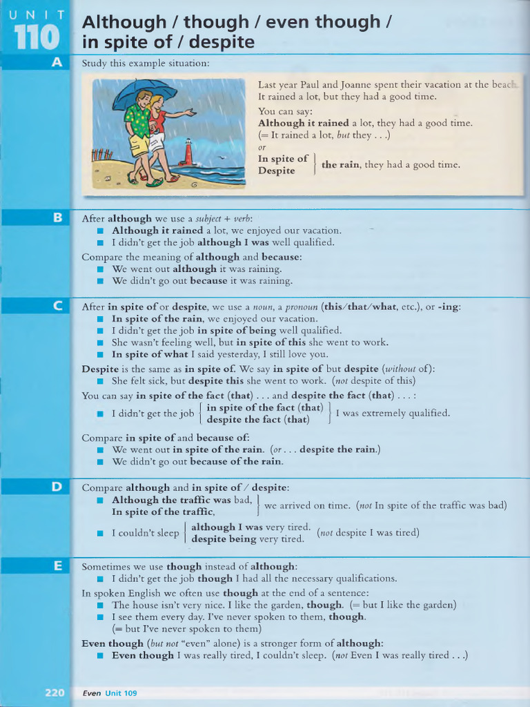 Although - Though - Even Though - in Spite of - Despite | PDF ...