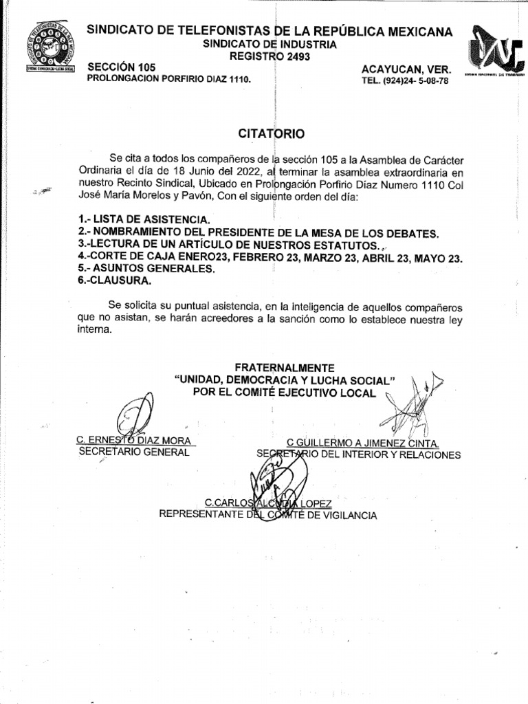 Citatorio Ene 23 | PDF