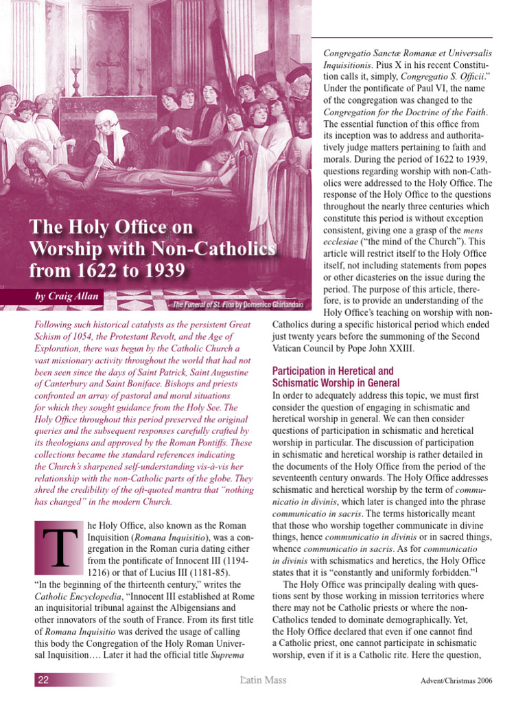 The Holy Office On Worship With Non-Catholics | PDF | Catholic Church ...