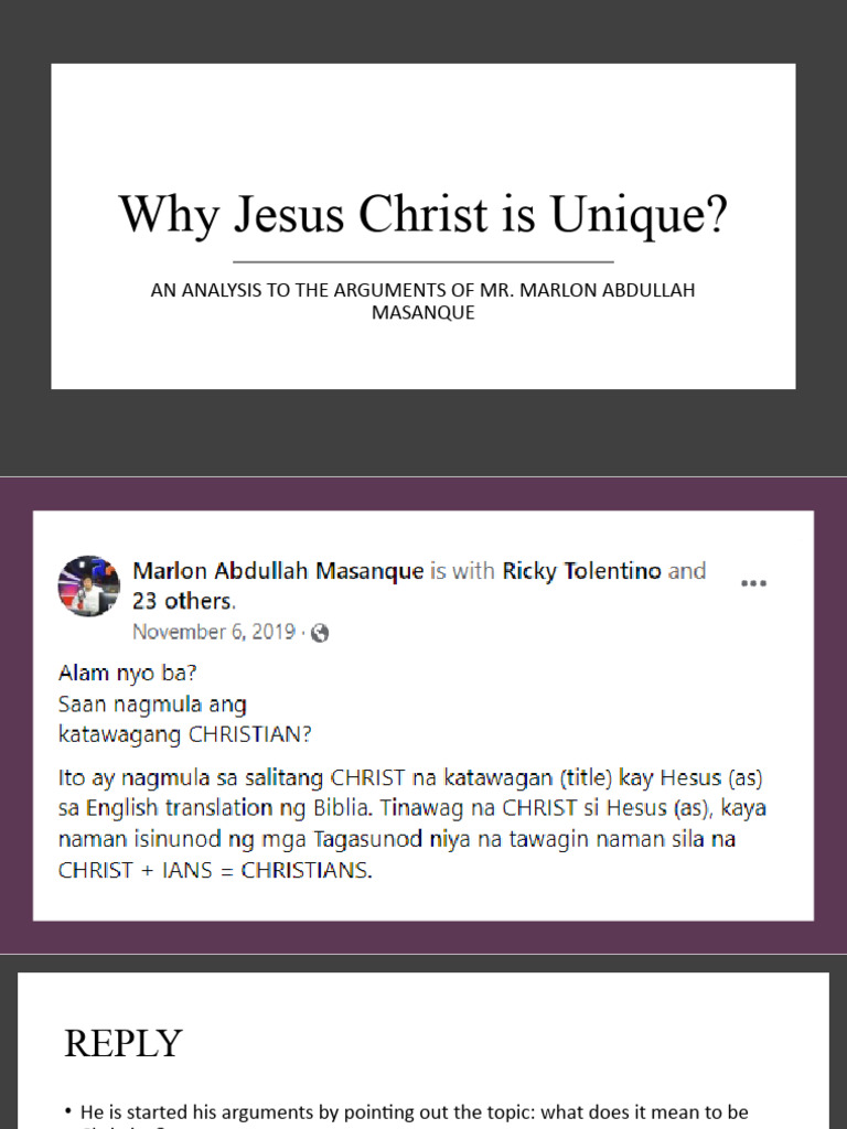 Why Christ Is Unique (An Analysis To The Arguments of MR Marlon Abdullah Masanque) | PDF | Jesus ...