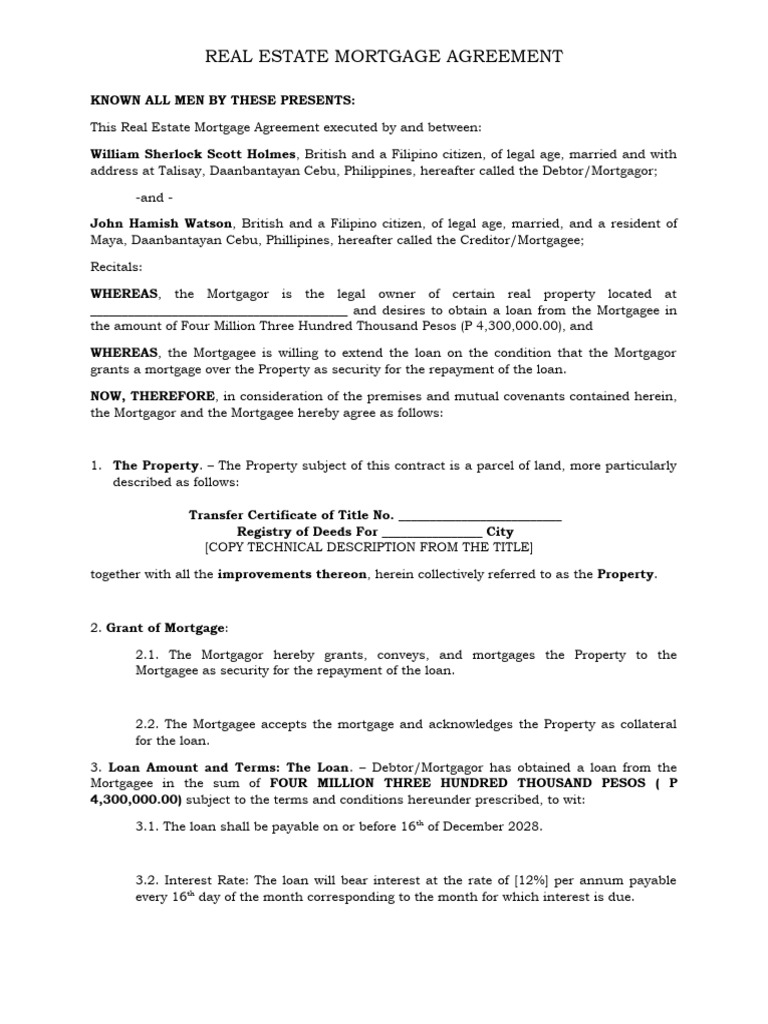 Real Estate Mortgage Agreement | PDF | Mortgage Law | Foreclosure