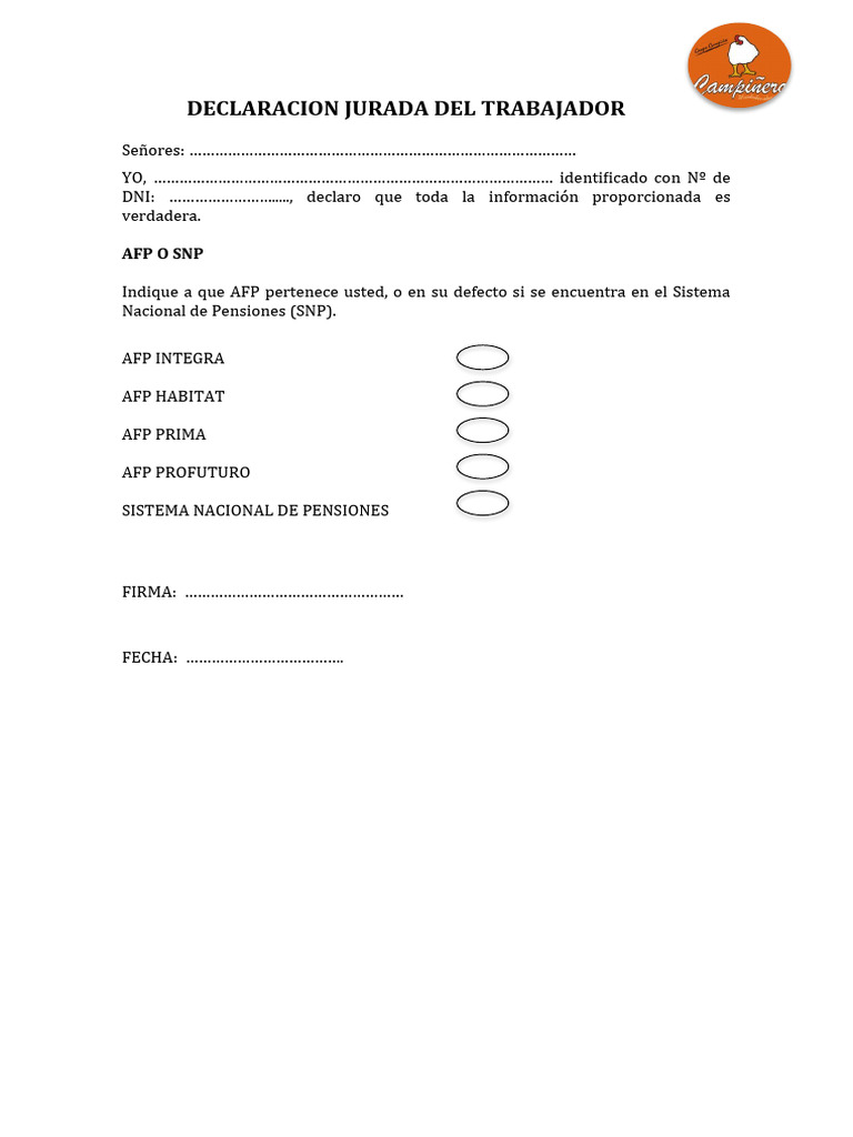 Declaracion Jurada AFP U ONP | PDF | Juegos y actividades | Derecho