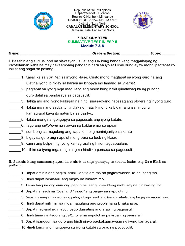 Quarter 1 Summative Module 7 8 | PDF