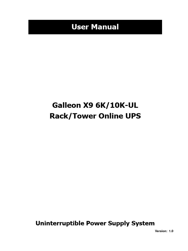 Galleon X9 6-10K-UL-IsO RT - User Manual Standard UL Version | PDF ...