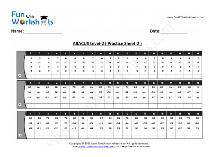 ABACUS Level 2 Practice Sheet 2 | PDF
