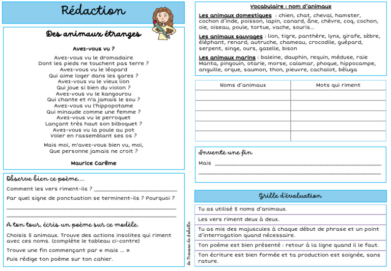 Redaction N°6 Des Animaux Etranges Poeme | PDF | Mammifères | Organismes